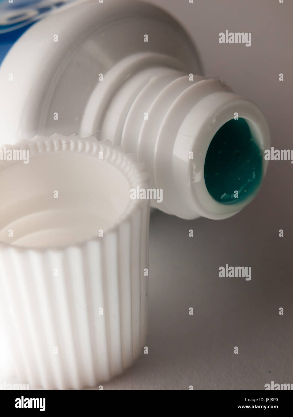 close up opened bottle tube of blue toothpaste Stock Photo - Alamy