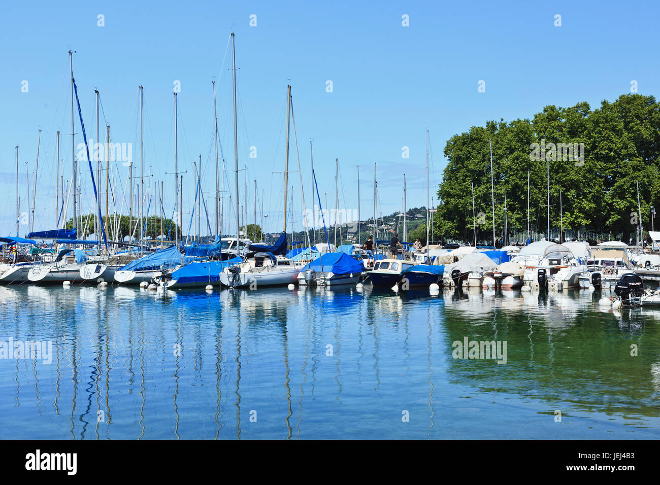 GENEVA–JULY 25. Yachts in a harbor at Geneva. Yacht racing is a popular ...