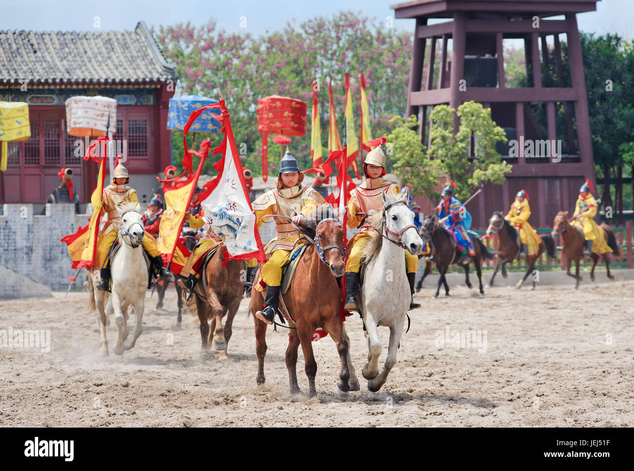 HENGDIAN-CHINA-APRIL 14, 2014. Ancient style horse show at Hengdian ...