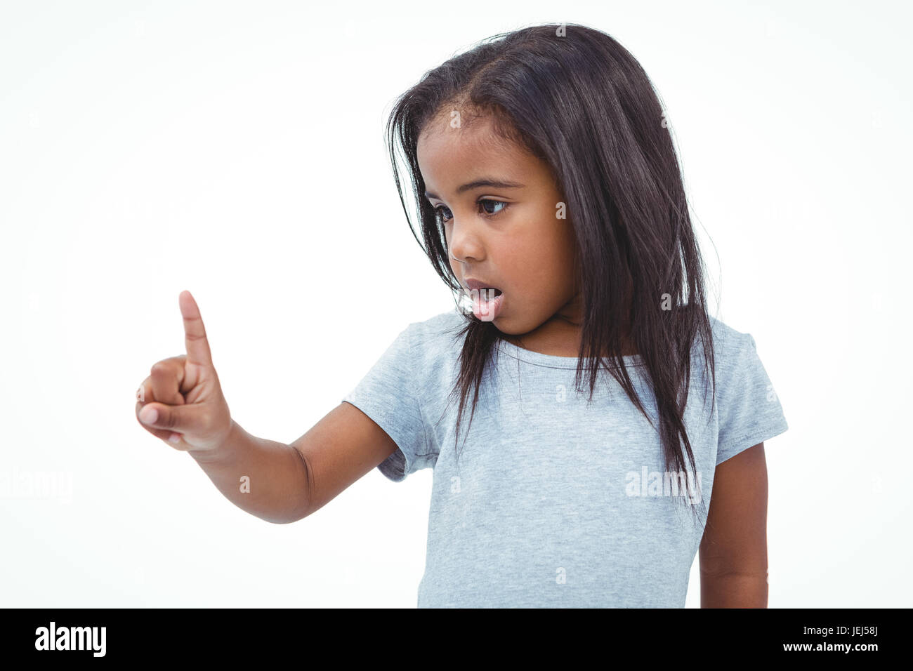 Cute girl shaking finger saying no Stock Photo - Alamy