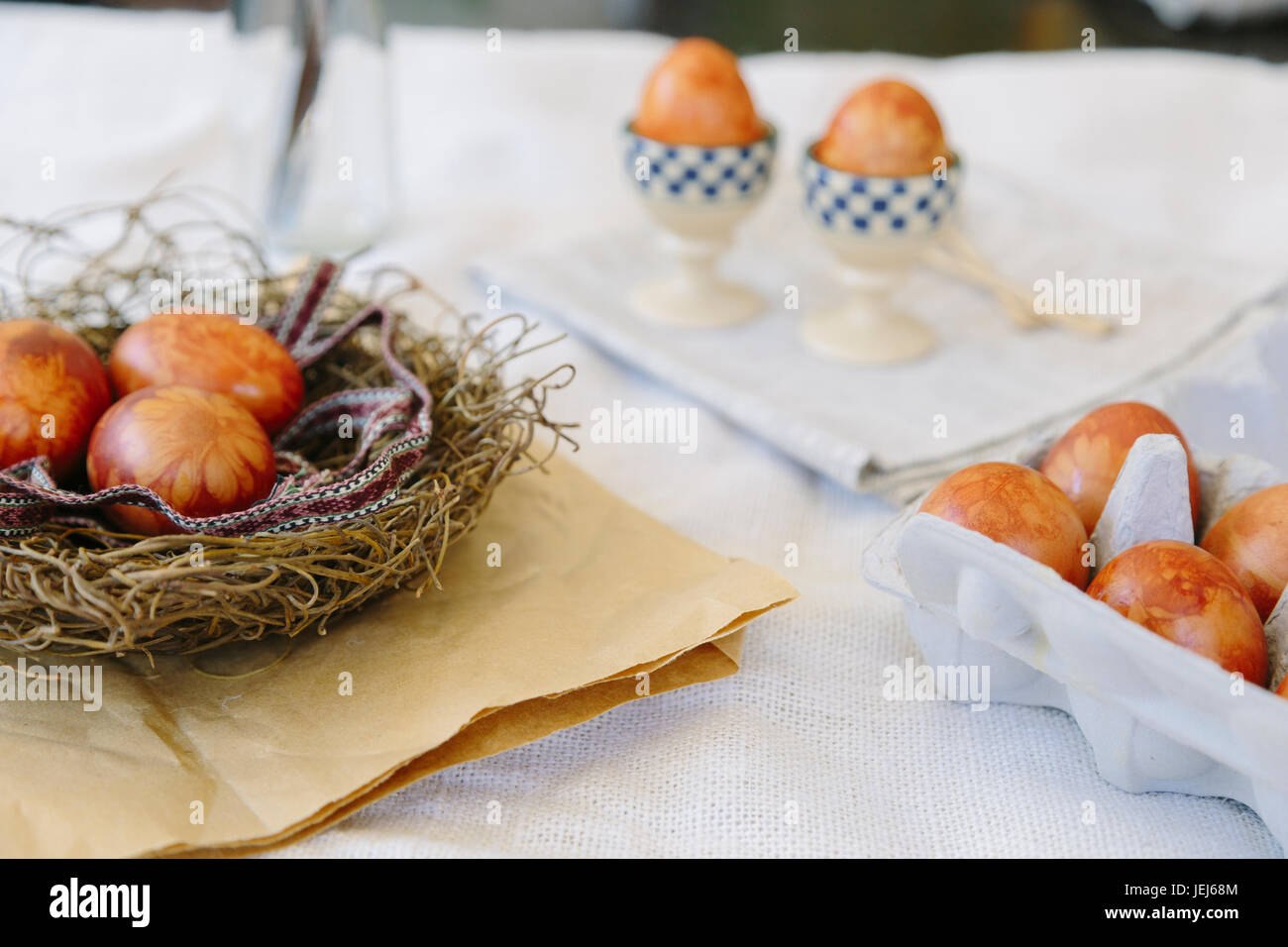 Traditional Latvian naturally dyed eggs for Easter Stock Photo - Alamy