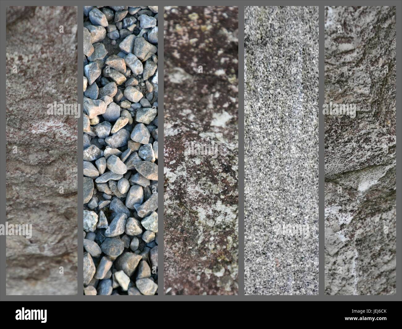 photo Collage in gray five different types of stones and rocks, Photo ...