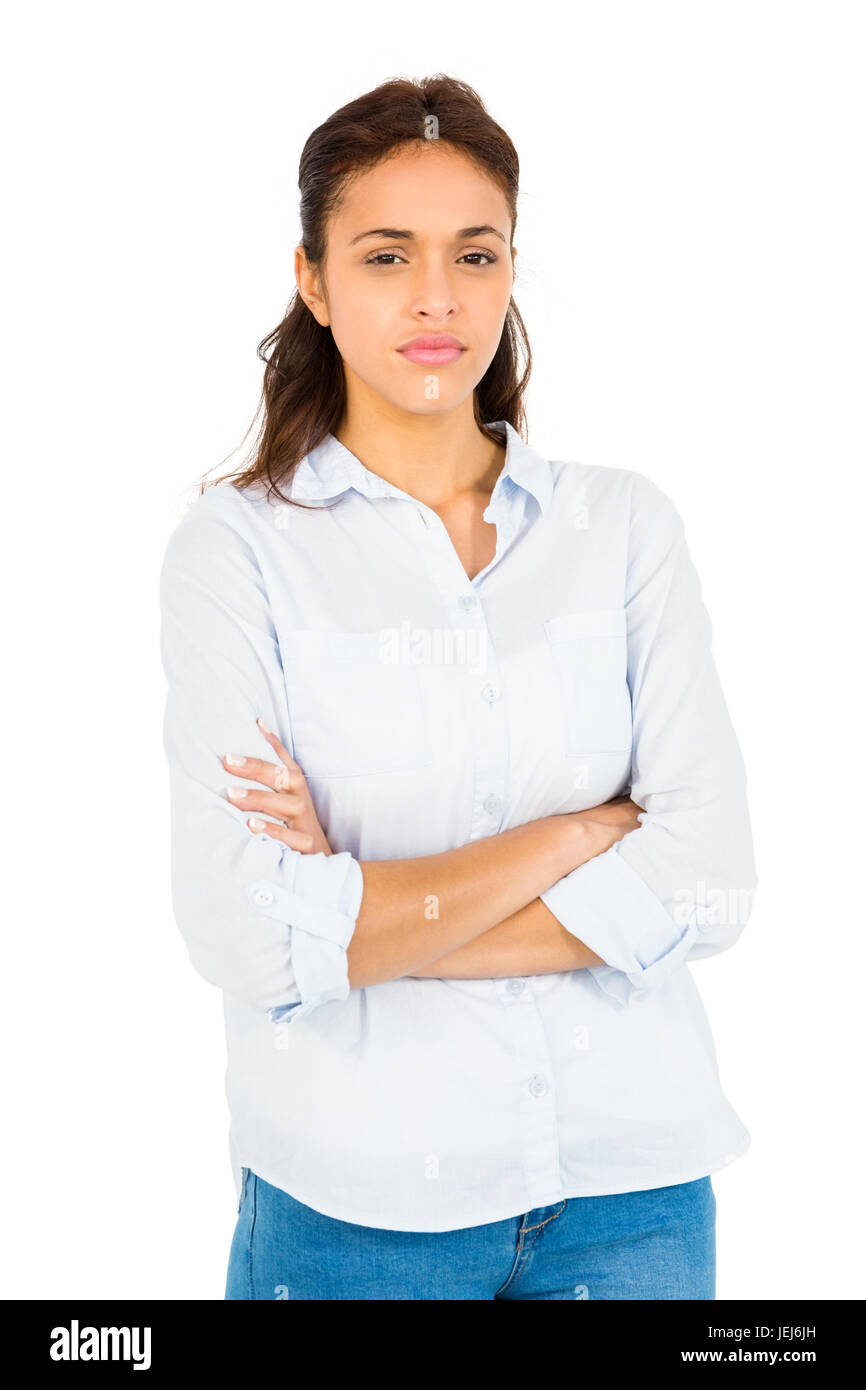 Worried woman with arms crossed Stock Photo - Alamy