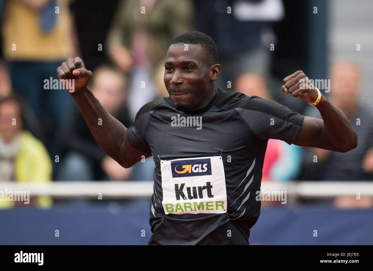 Ratingen, Germany. 25th June, 2017. Kurt Felix of Grenada is happy ...