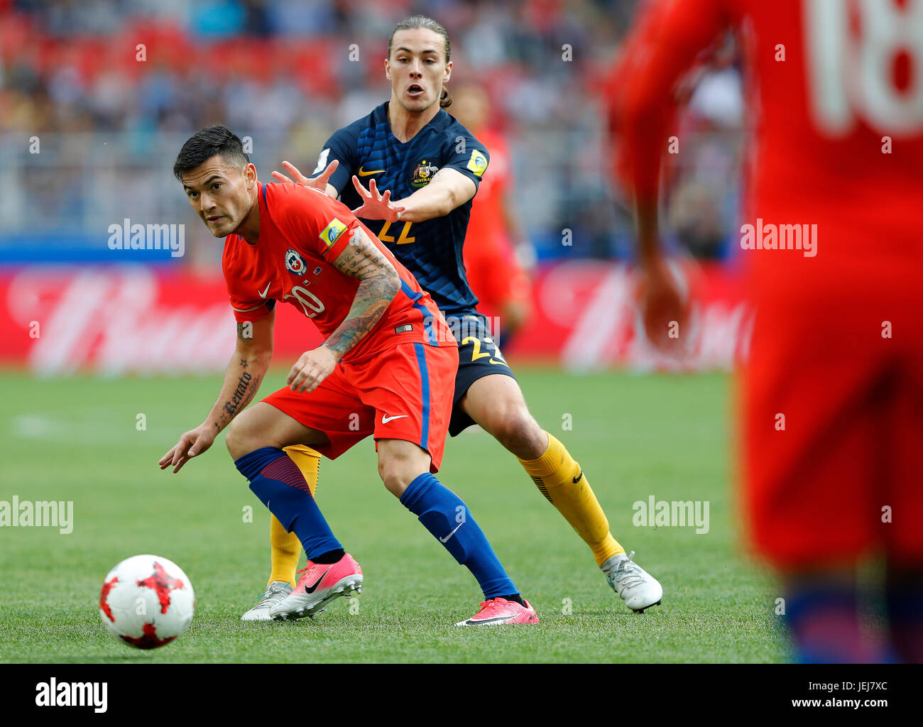 Moscow, Russia. 25th Jun, 2017. Charles ARANGUIZ of Chile contests ball ...