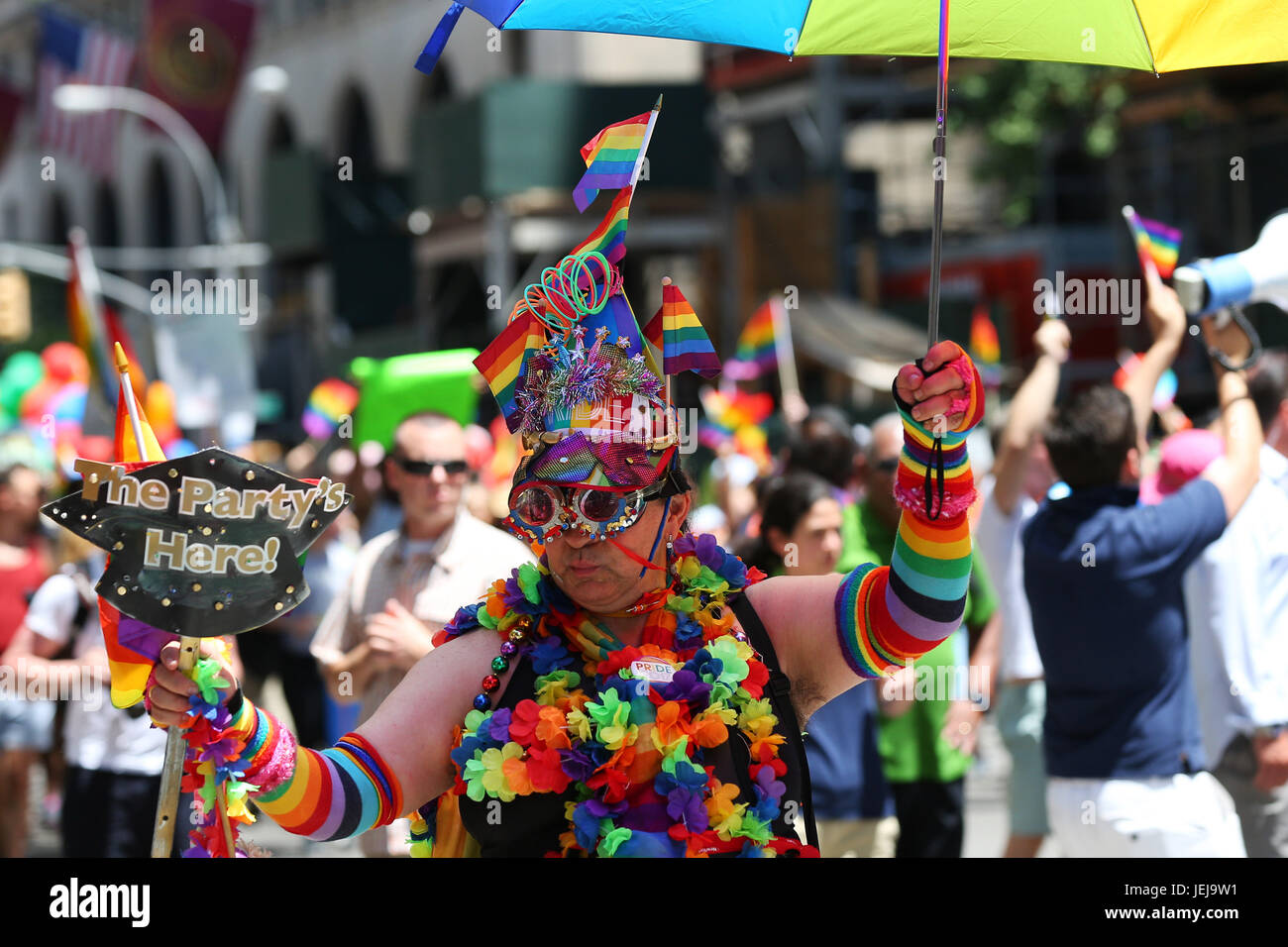 New York City, New York, USA. 25th June, 2017. Parade participant is ...