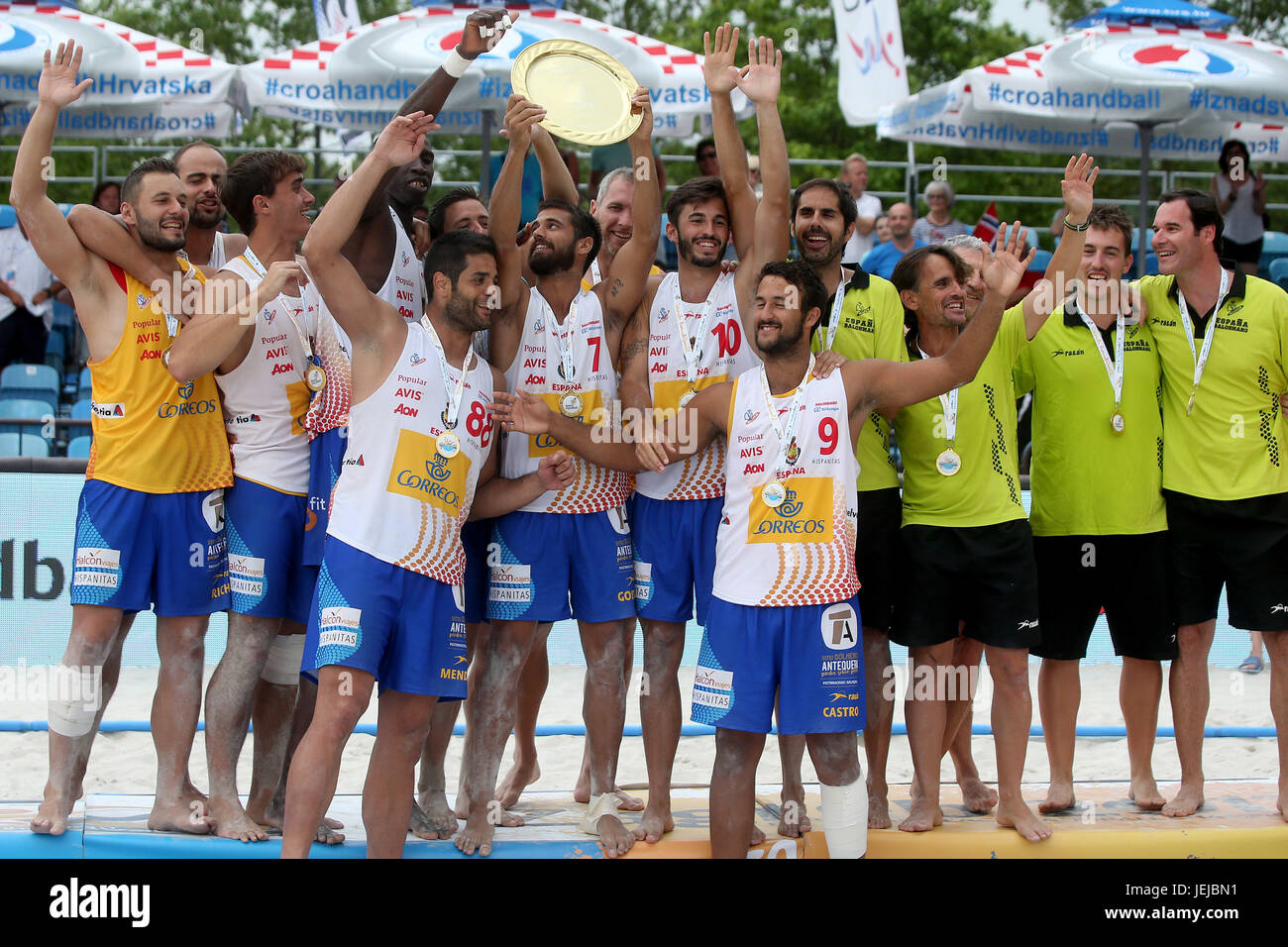 Zagreb, Croatia. 25th June, 2017. Spanish men's team celebrate victory ...