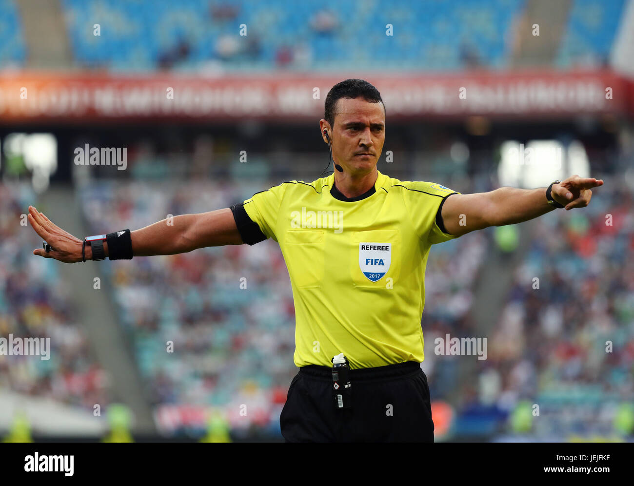 Referee Wilmar Roldan from Colombia gestures during the Confederations ...