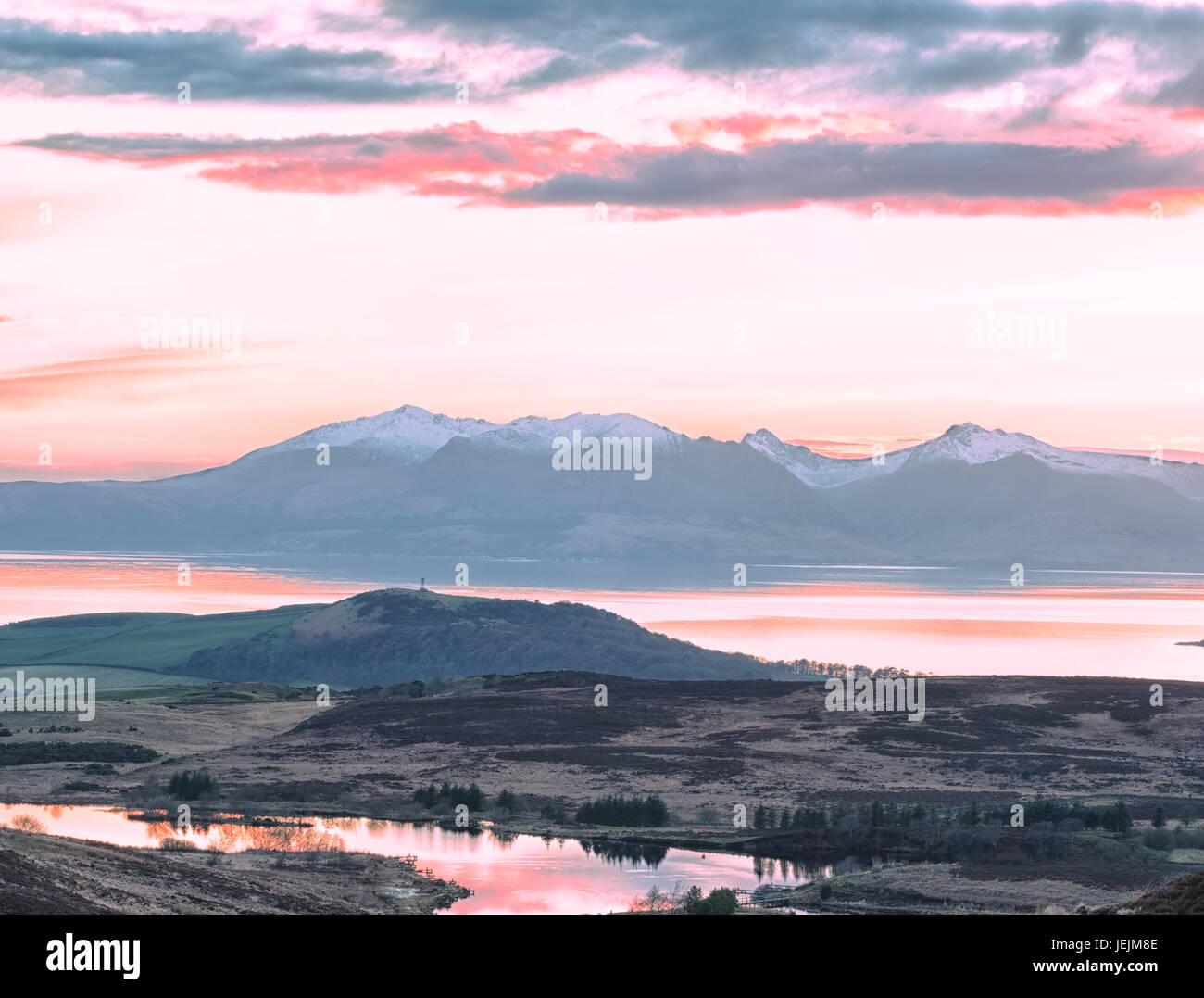 A view of Fairlie Moor Road down onto the Reservoir and Over to Arran ...