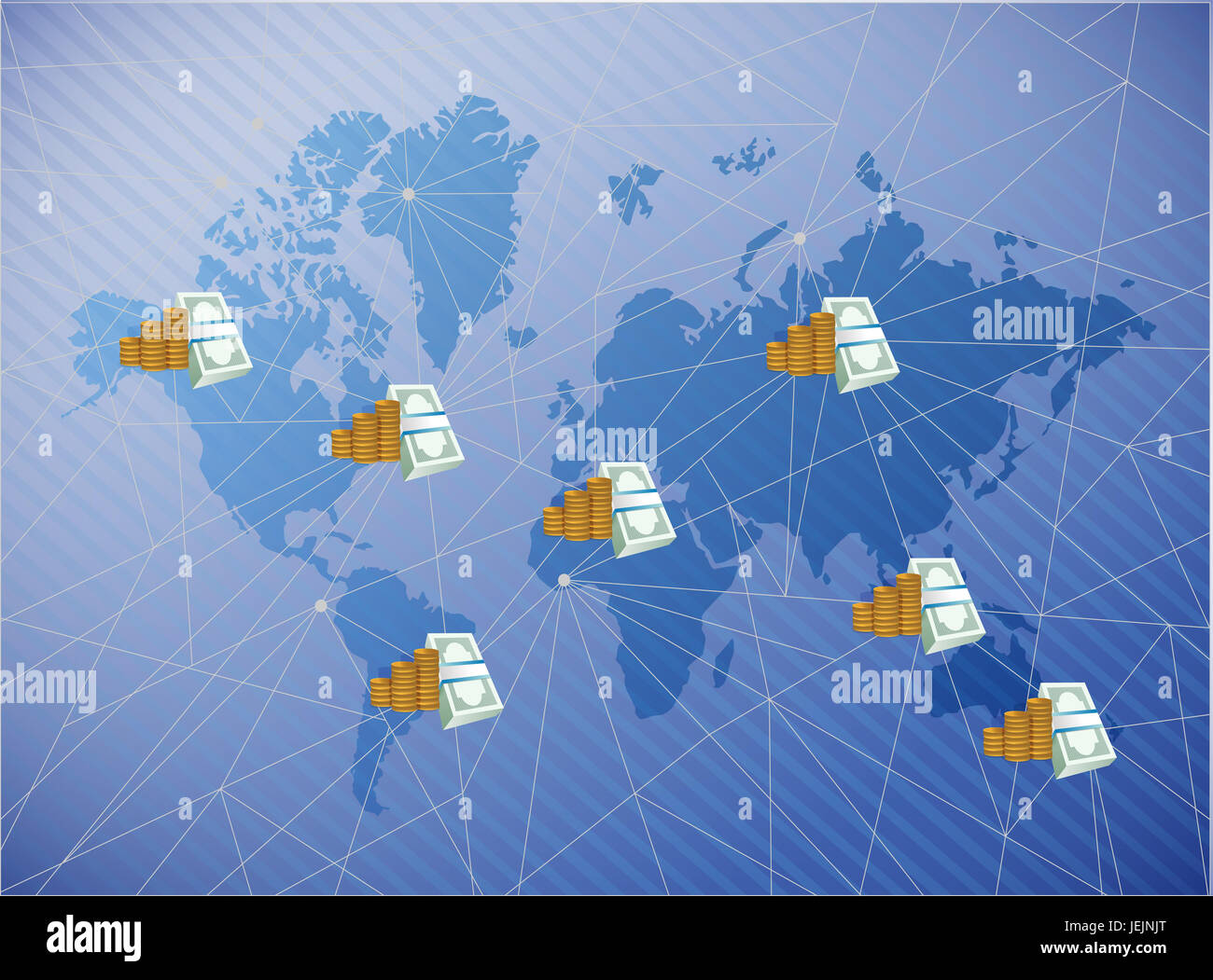 business technology network diagram link. world map illustration ...
