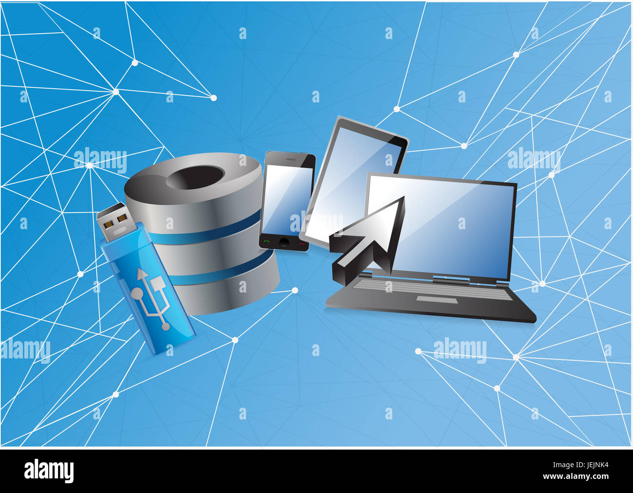 electronics over a technology network diagram illustration blue ...