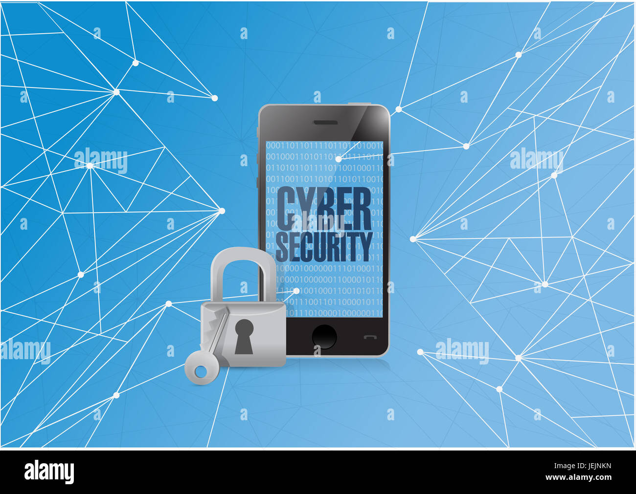 cyber security binary smart phone over a technology network diagram ...