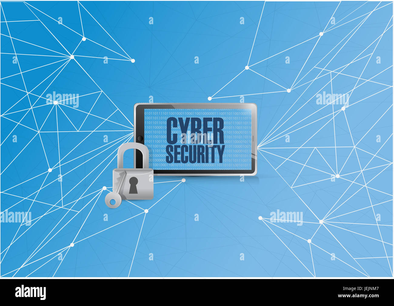 cyber security binary tablet over a technology network diagram ...