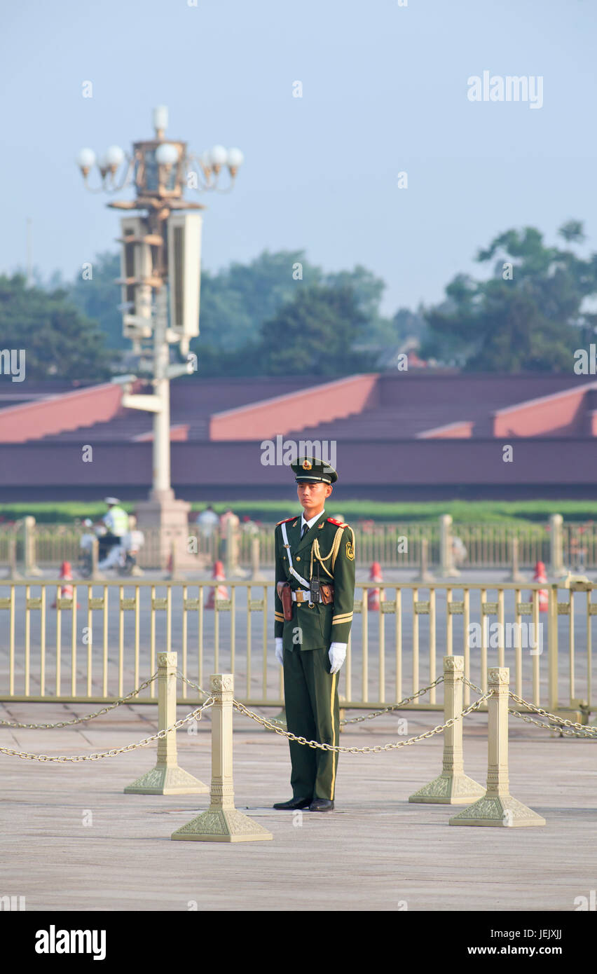 BEIJING–JUNE 1. Honor guard at Tiananmen. Honor guards are provided by ...