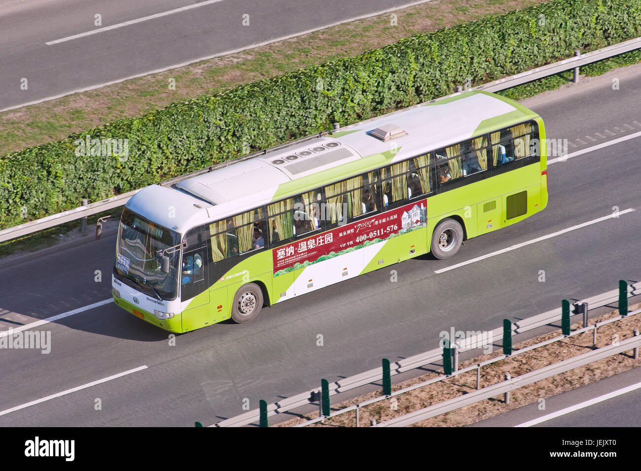 BEIJING-SEPTEMBER 12, 2015. Long distance Bus on the expressway ...