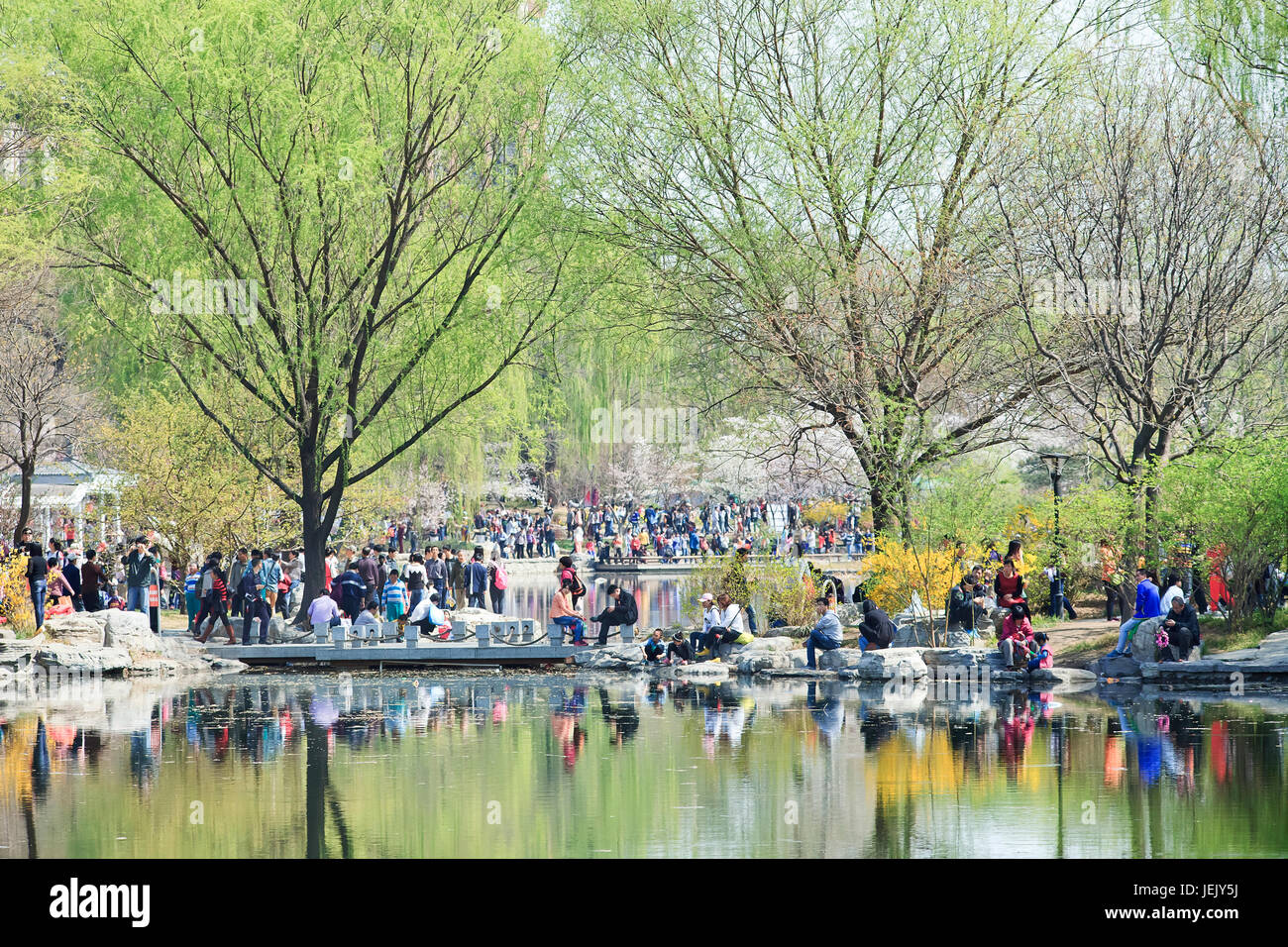 BEIJING-MARCH 30, 2014. Visitors enjoy Yuyuantan Park in spring. The ...