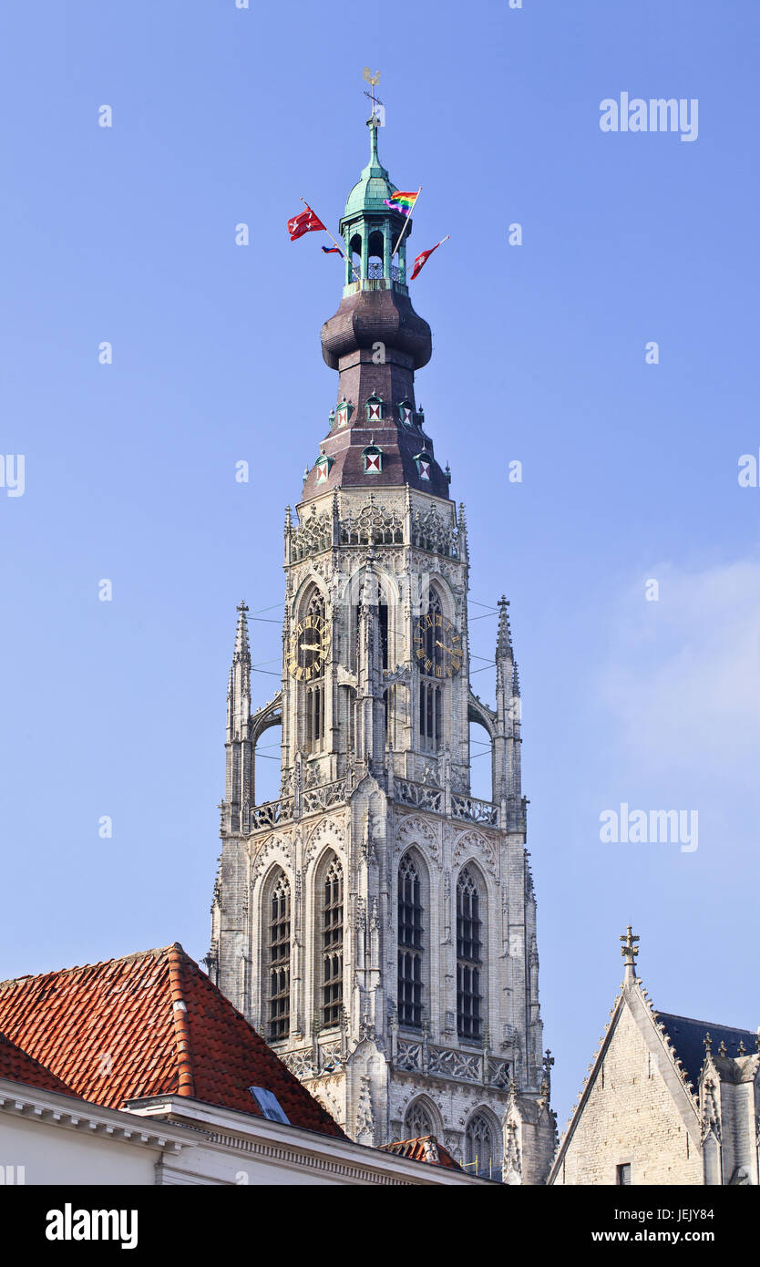 Tower of the Great Church in the historical city center of Breda, The ...