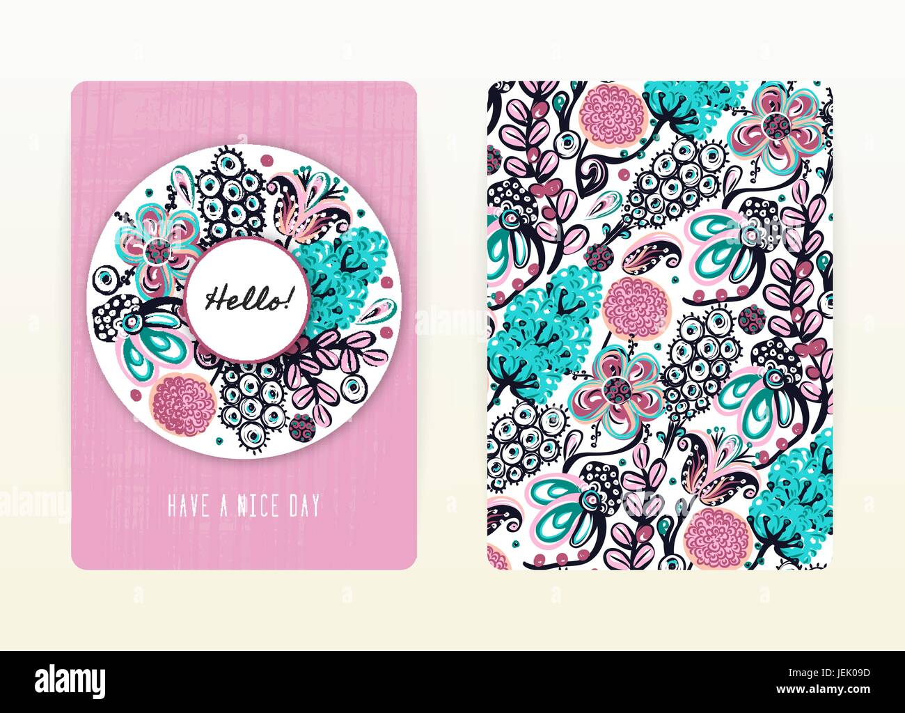Cover design with floral pattern. Hand drawn creative flowers. Colorful ...