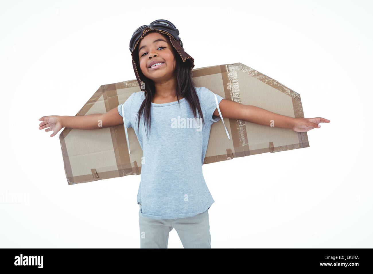 Girl with fake wings pretending to be pilot Stock Photo - Alamy