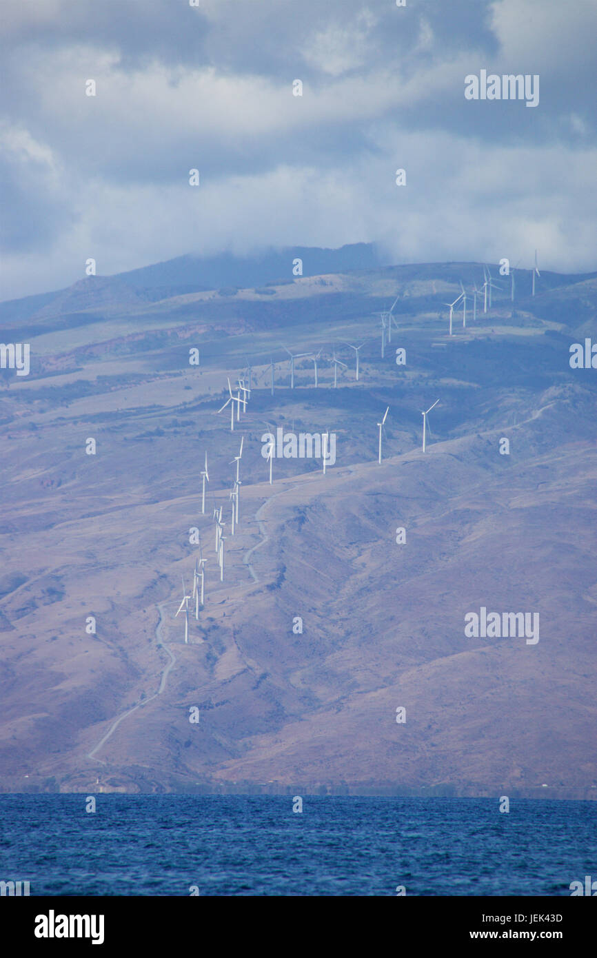 Windmills on the Hawaiian island of Maui generating clean energy Stock ...