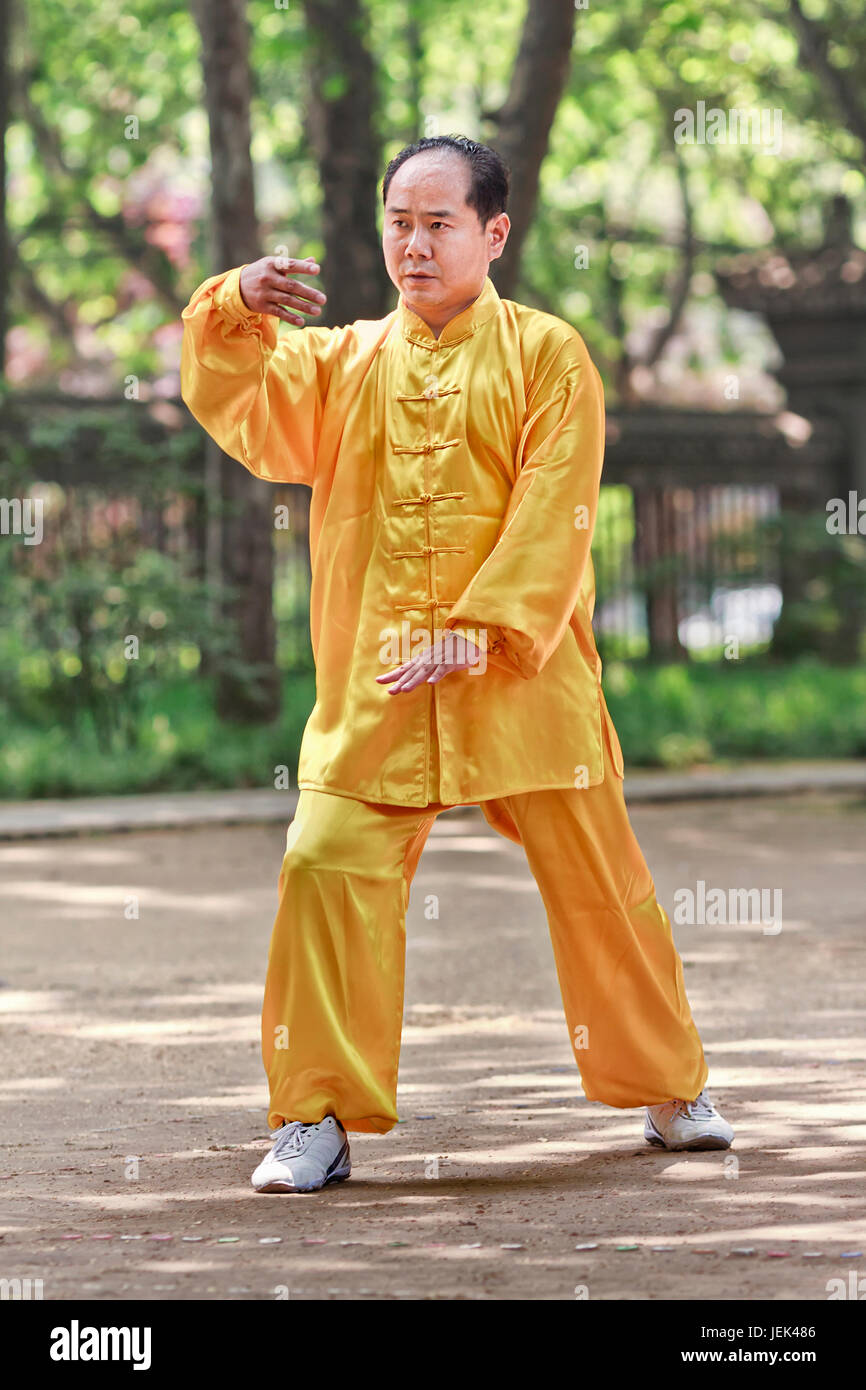 XI’AN-MAY 21. Chinese man practice Tai Chi. Tai Chi Chuan means ...
