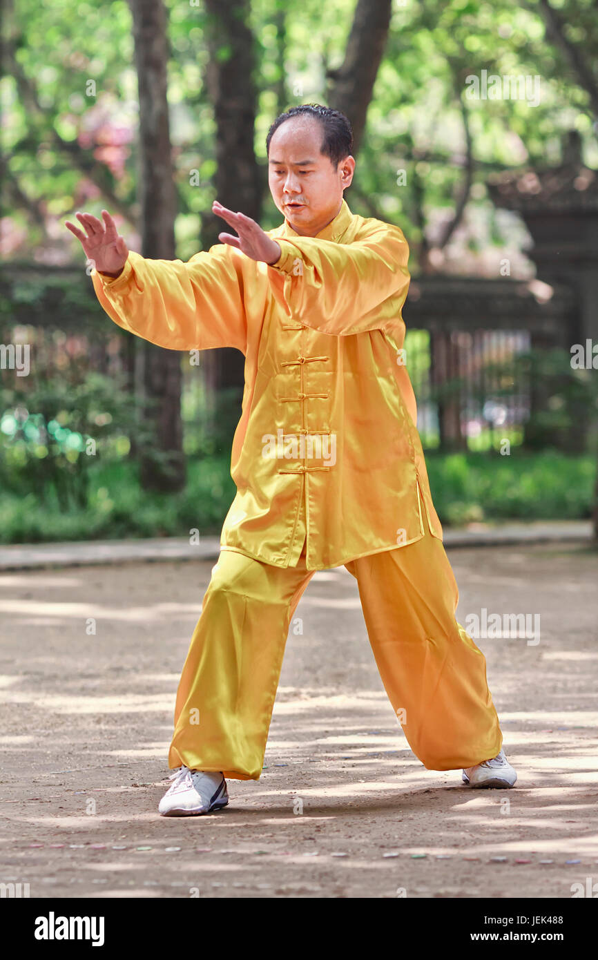 XI’AN-MAY 21. Chinese man practice Tai Chi. Tai Chi Chuan means ...