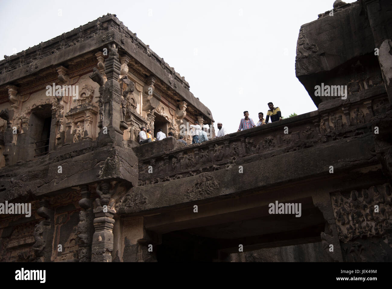 People visiting to the caves in Ellora, Maharashtra state in India ...