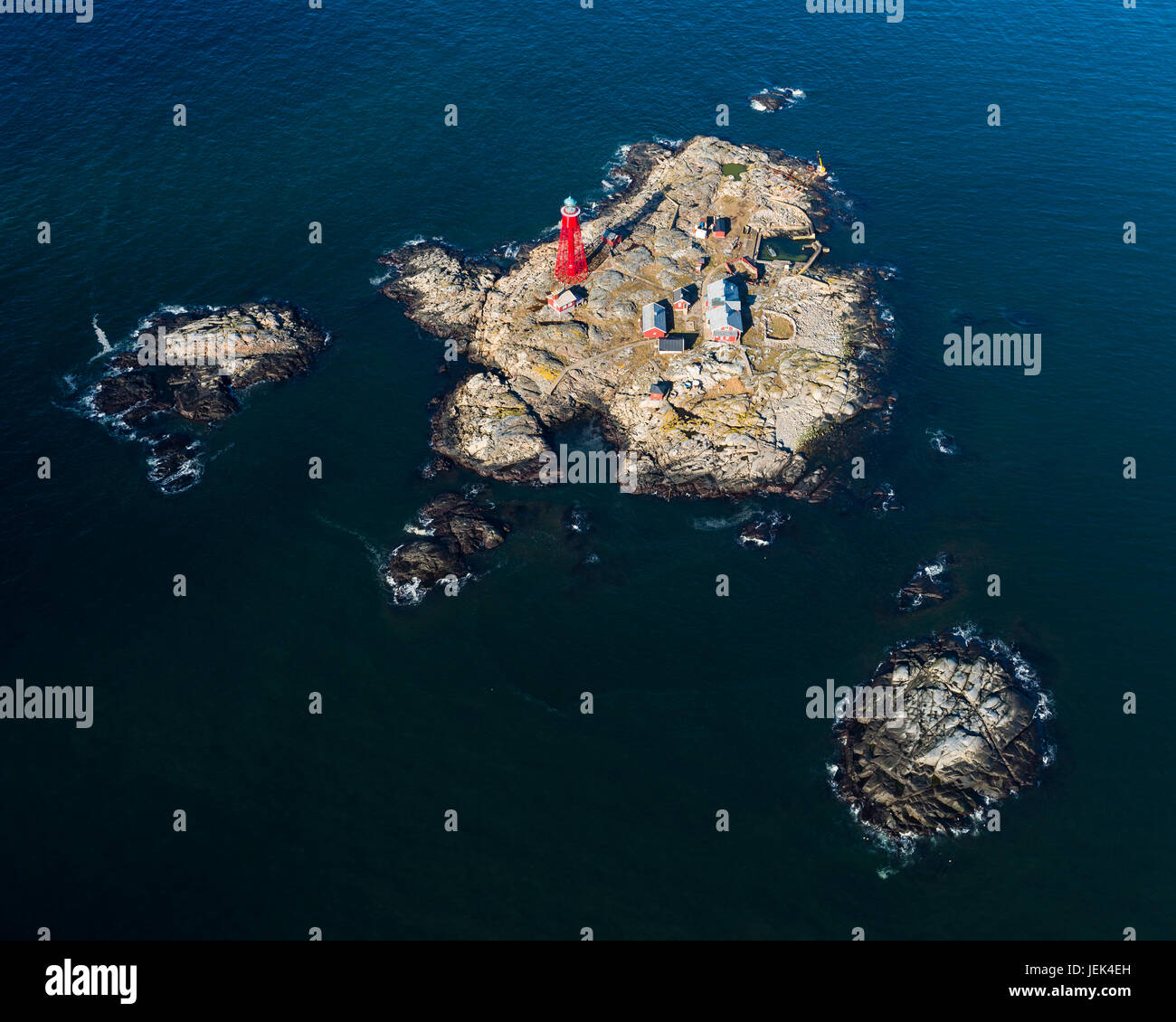 Aerial view of island with lighthouse Stock Photo - Alamy
