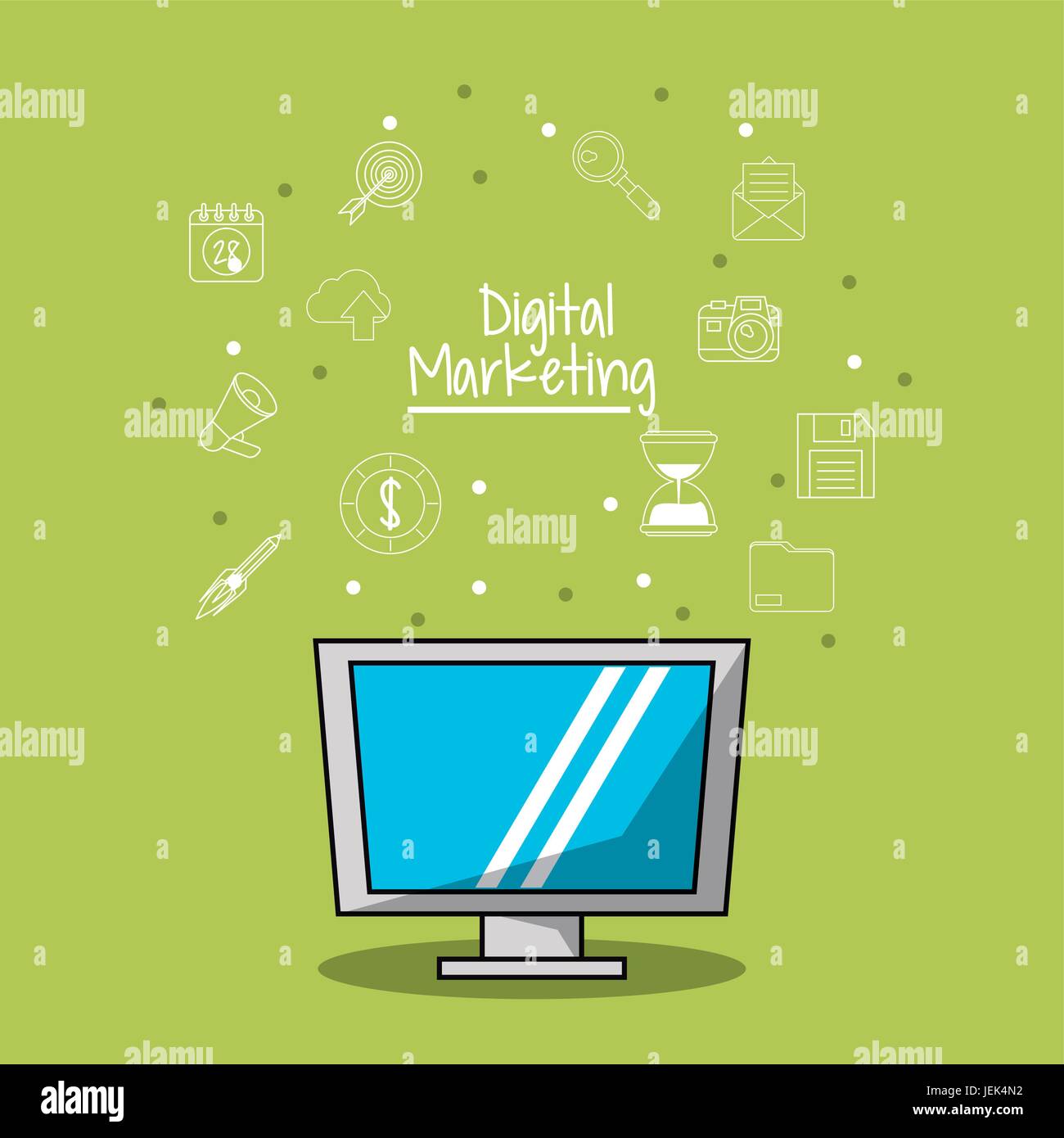 poster of digital marketing with lcd monitor and sketch background of ...