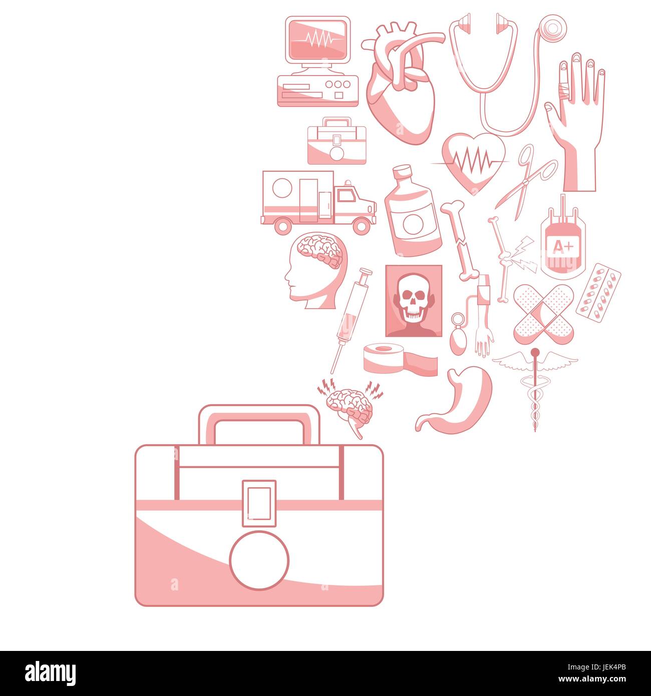 white background with red color sections of silhouette first kit aid ...