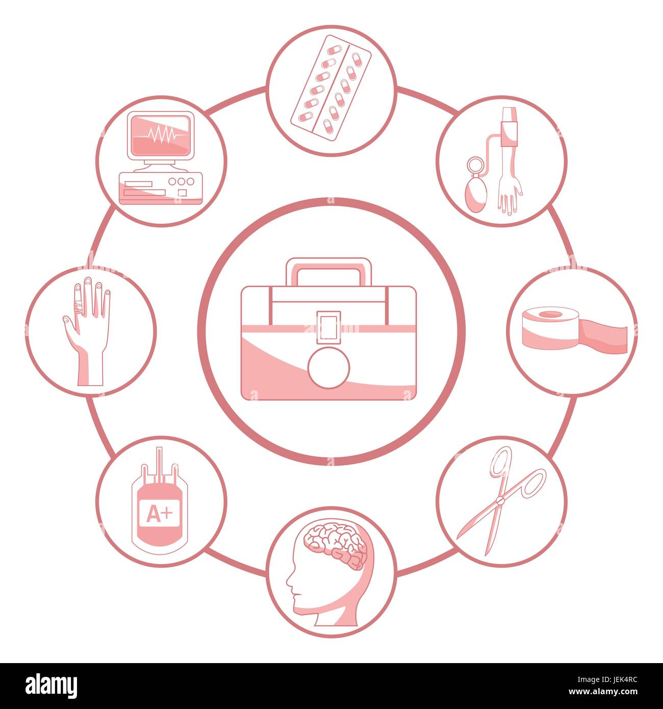white background with red color sections of silhouette first kit aid ...