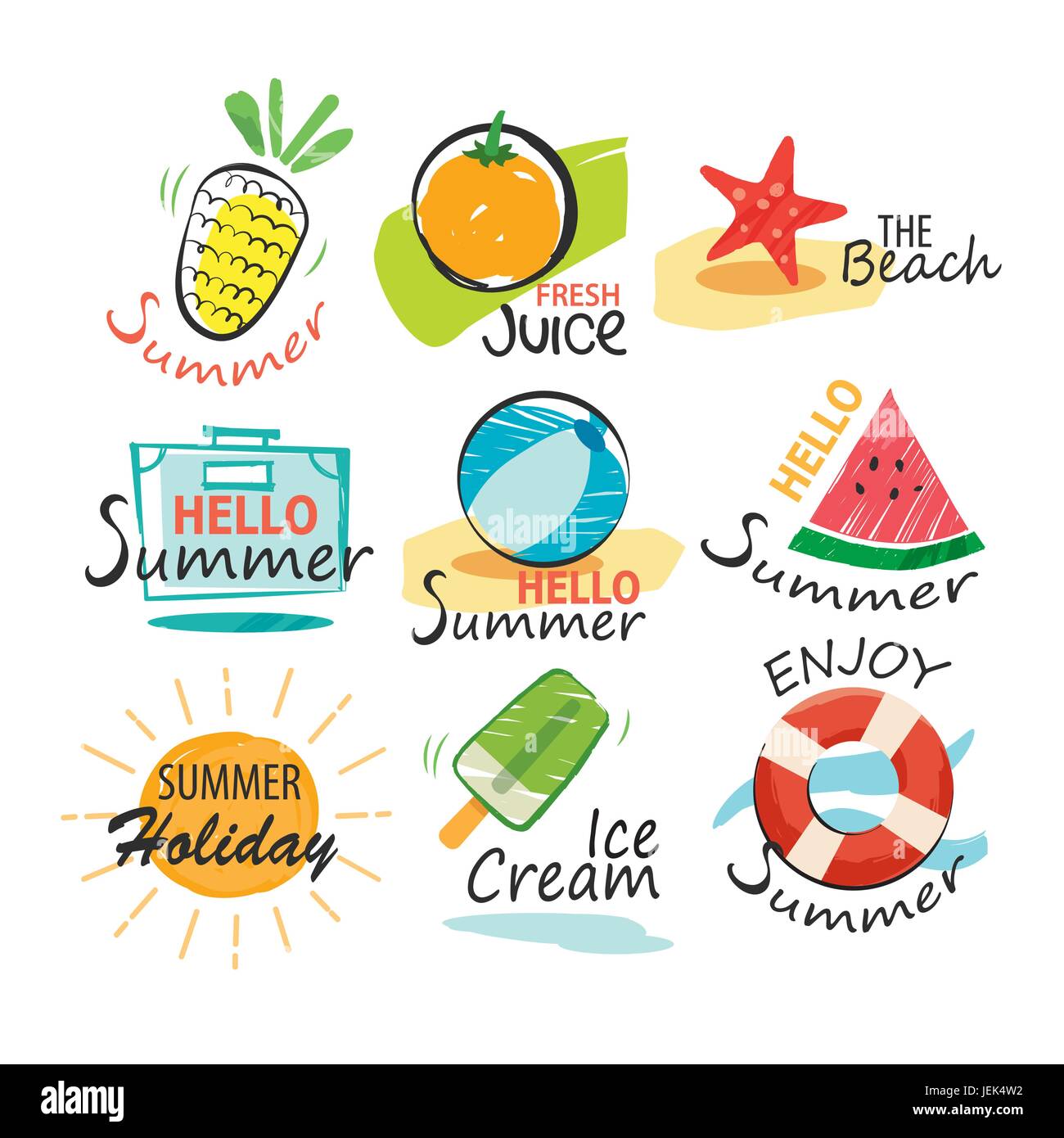 Set of hand drawn summer signs and banners.Graphic for summer holiday ...