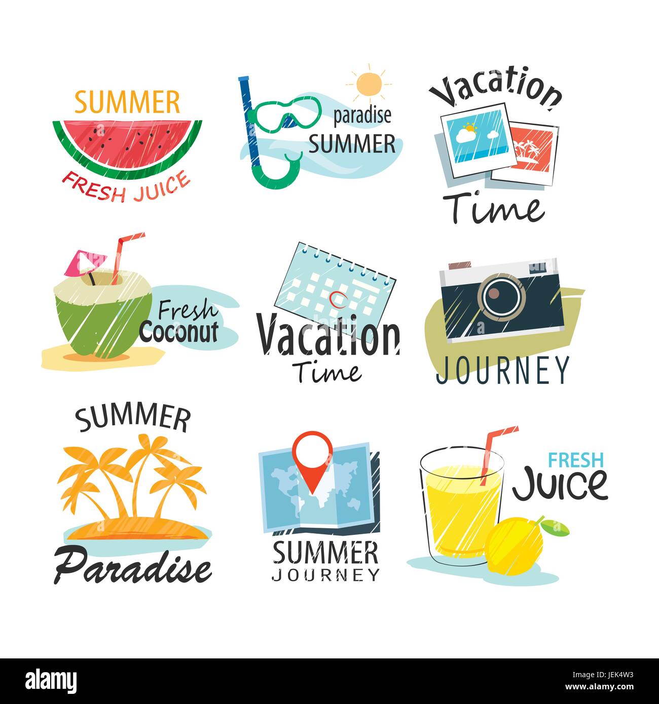 Set of hand drawn summer signs and banners.Graphic for summer holiday ...