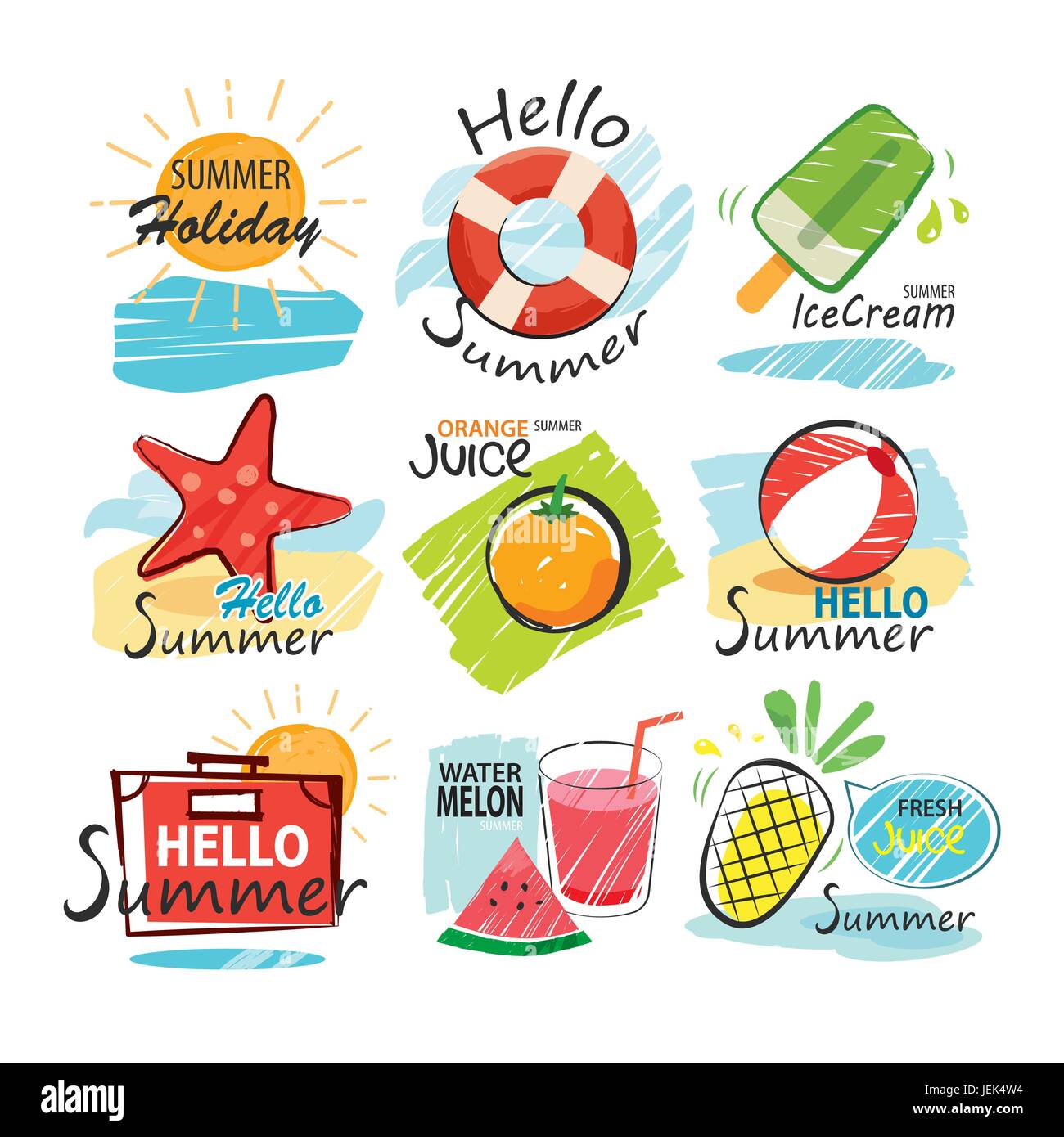 Set of hand drawn summer signs and banners.Graphic for summer holiday ...