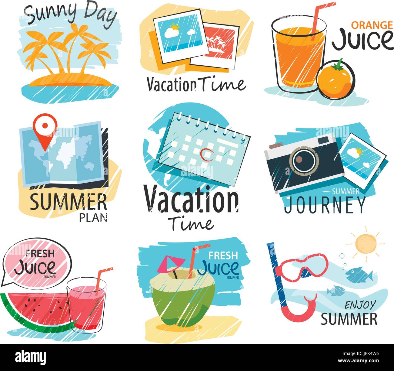 Set of hand drawn summer signs and banners.Graphic for summer holiday ...