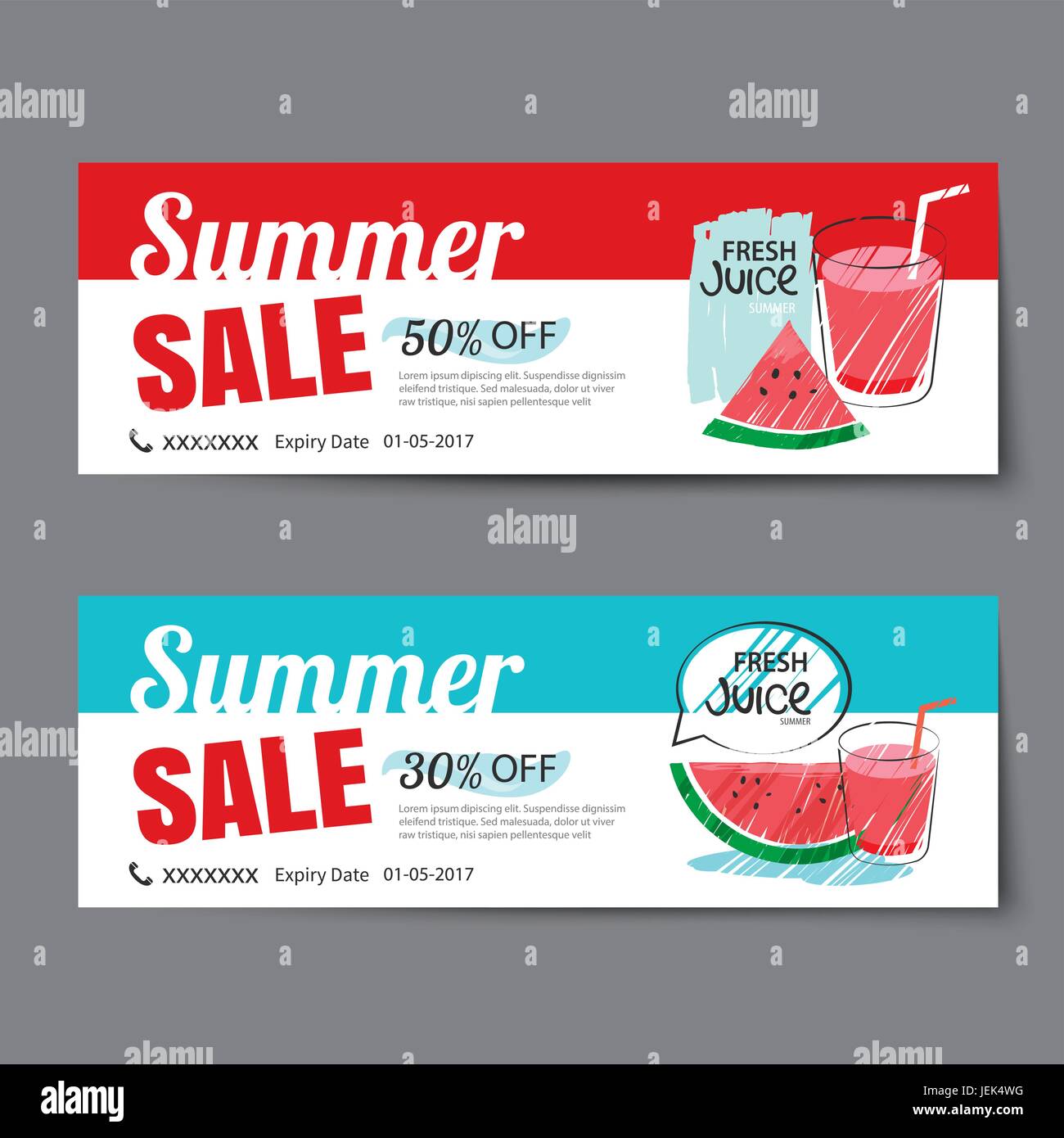 Summer sale voucher template.Discount coupon. Banner hand drawn flat ... Summer sale voucher template.Discount coupon. Banner hand drawn flat ...