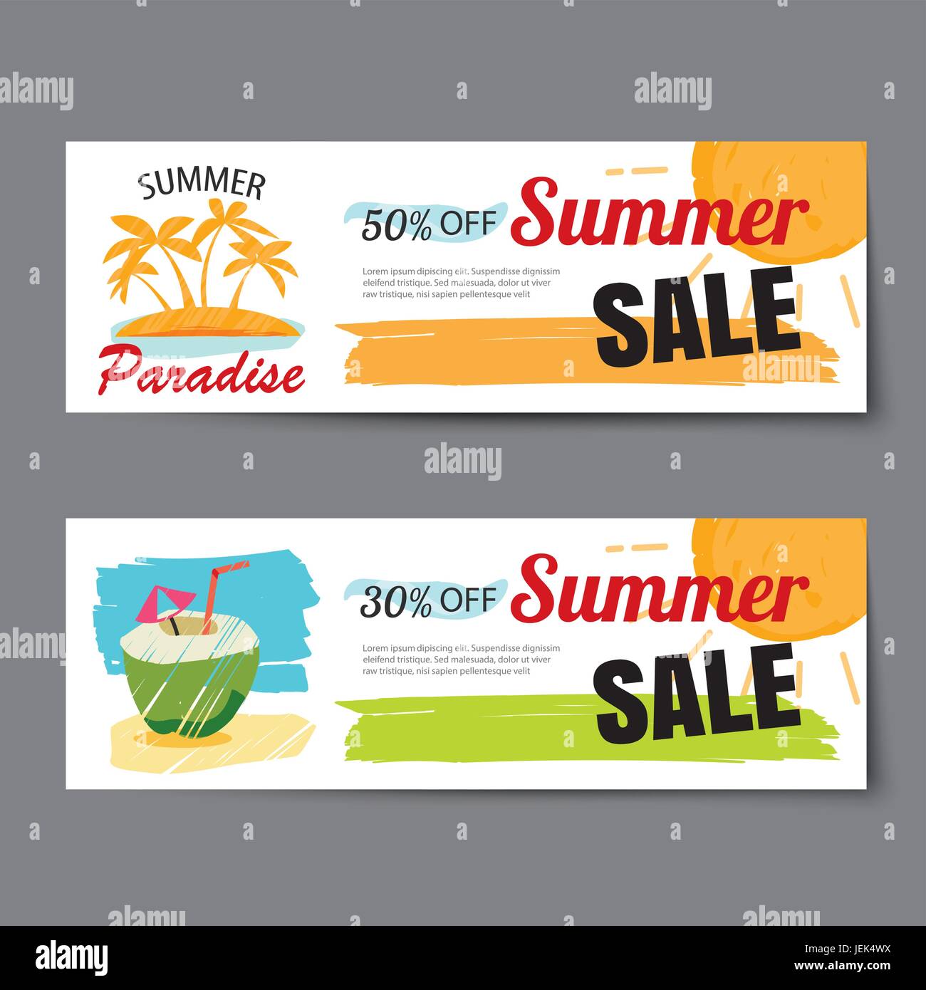 Summer sale voucher template.Discount coupon. Banner hand drawn flat ...