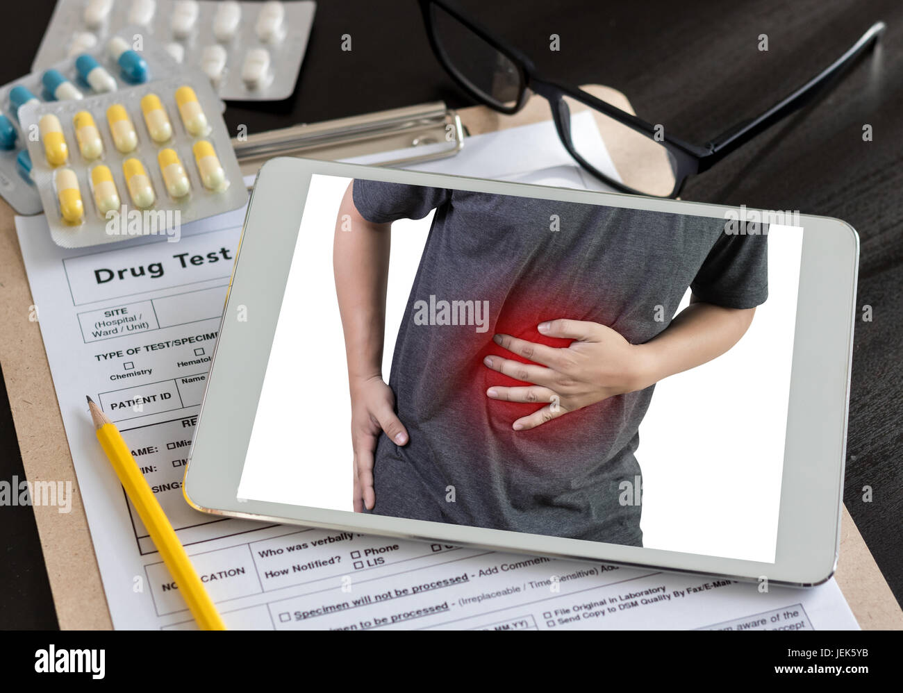 Ache man suffering with back pain backache Pain relief Stock Photo - Alamy