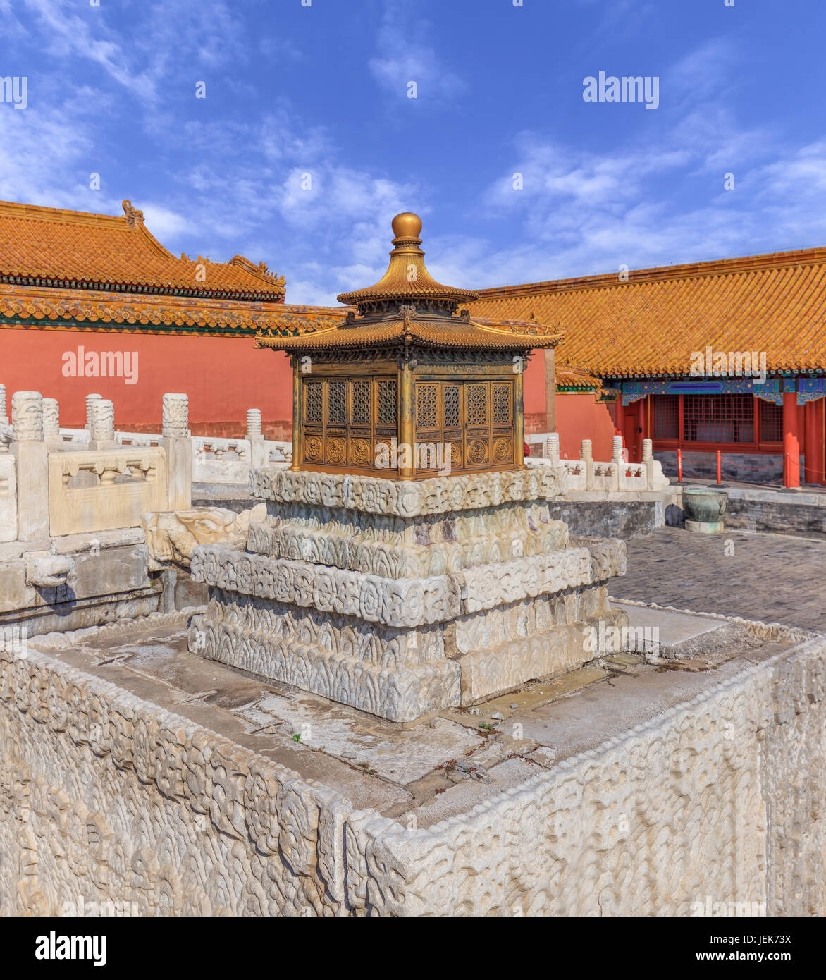 Copper pagoda on a stone turret at an ancient palace, Beijing, China ...