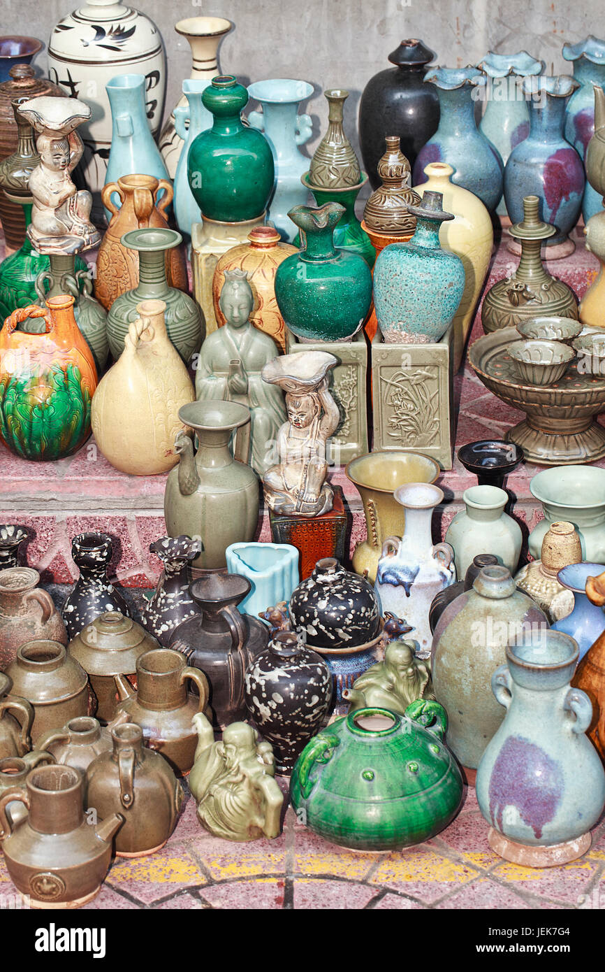 BEIJING-JAN.26. Antique porcelain on a Chinese flea market. China ...