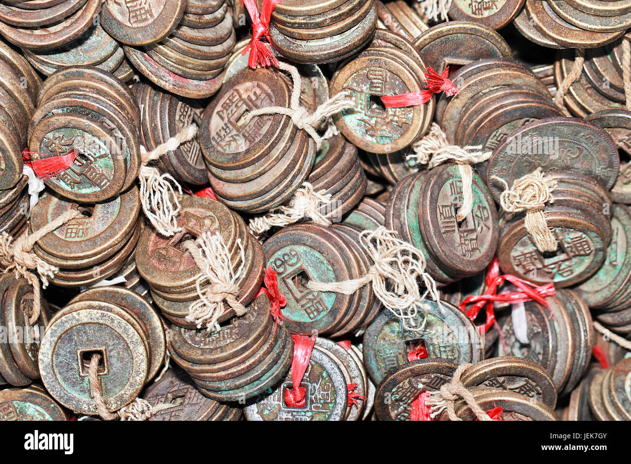 Tied ancient Chinese coins displayed on Panjiayuan Market, Beijing ...