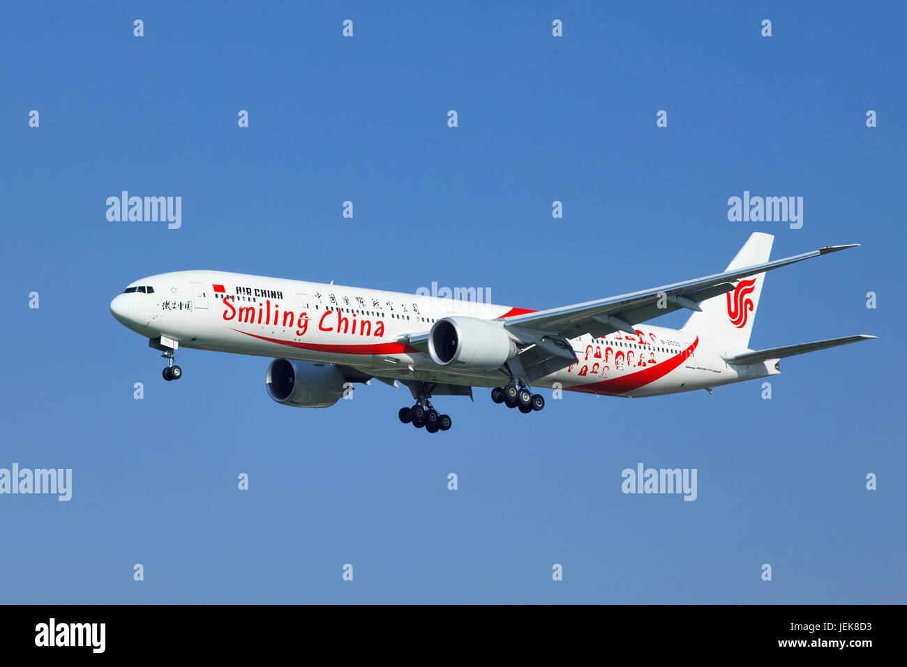 BEIJING-JULY 5. Air China Boeing 777-39L(ER), B-2035 is landing. A long ...