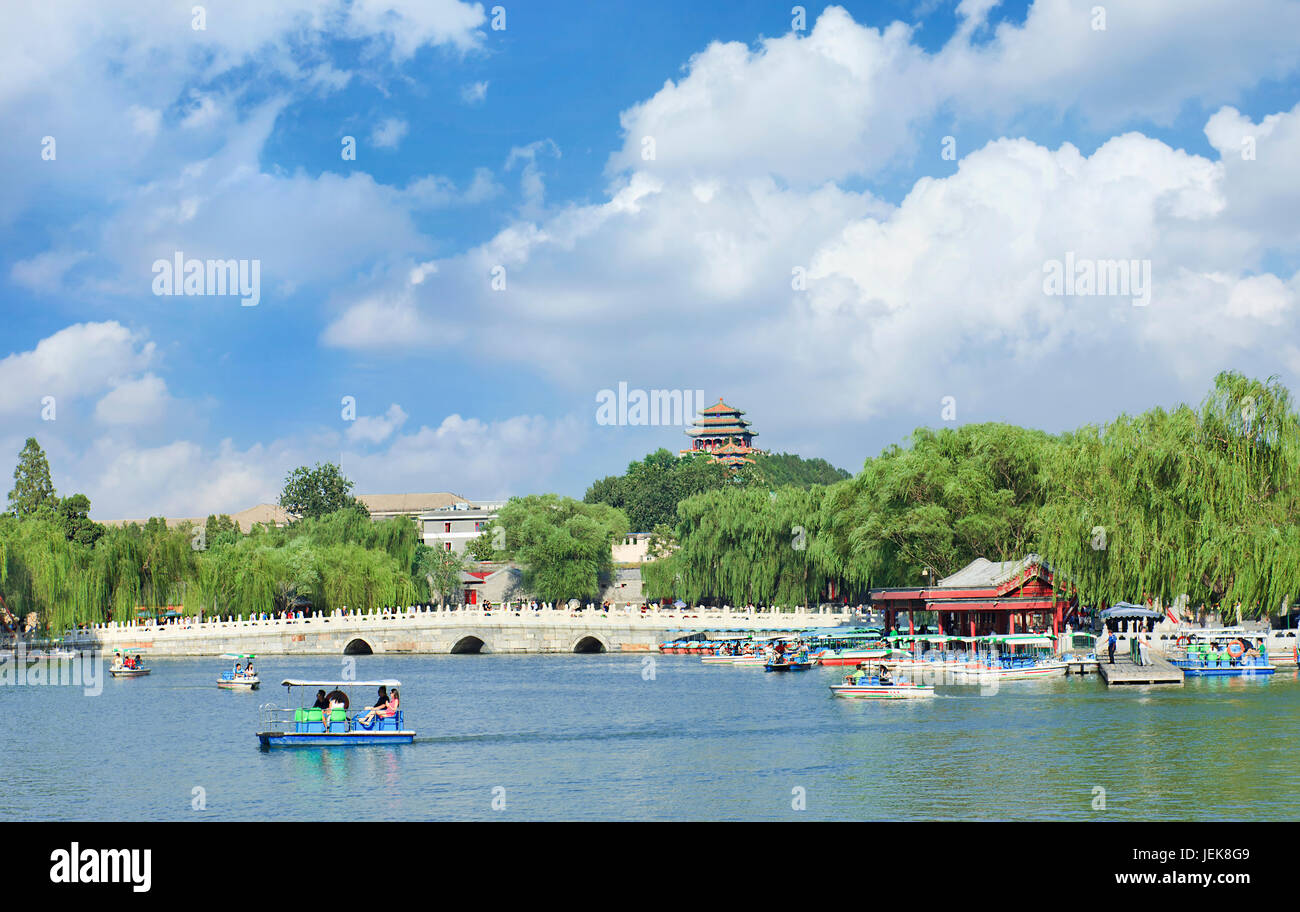 Beijing Beihai Lake with white stone bridge on a beautiful day Stock ...