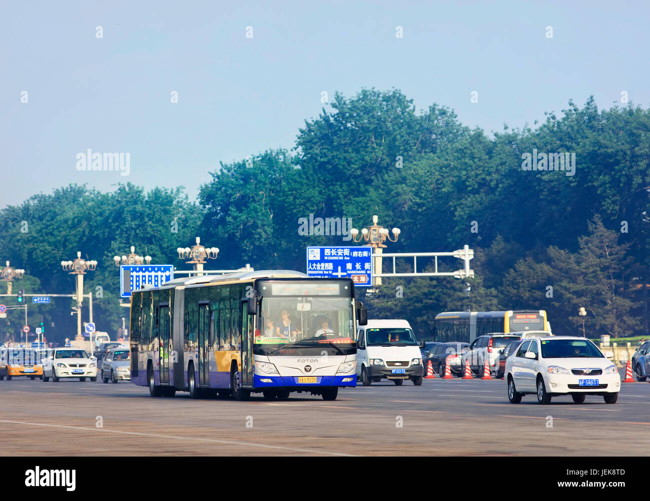 BEIJING-JUNE 1. Bus on Changan Avenue, public transport in Beijing ...