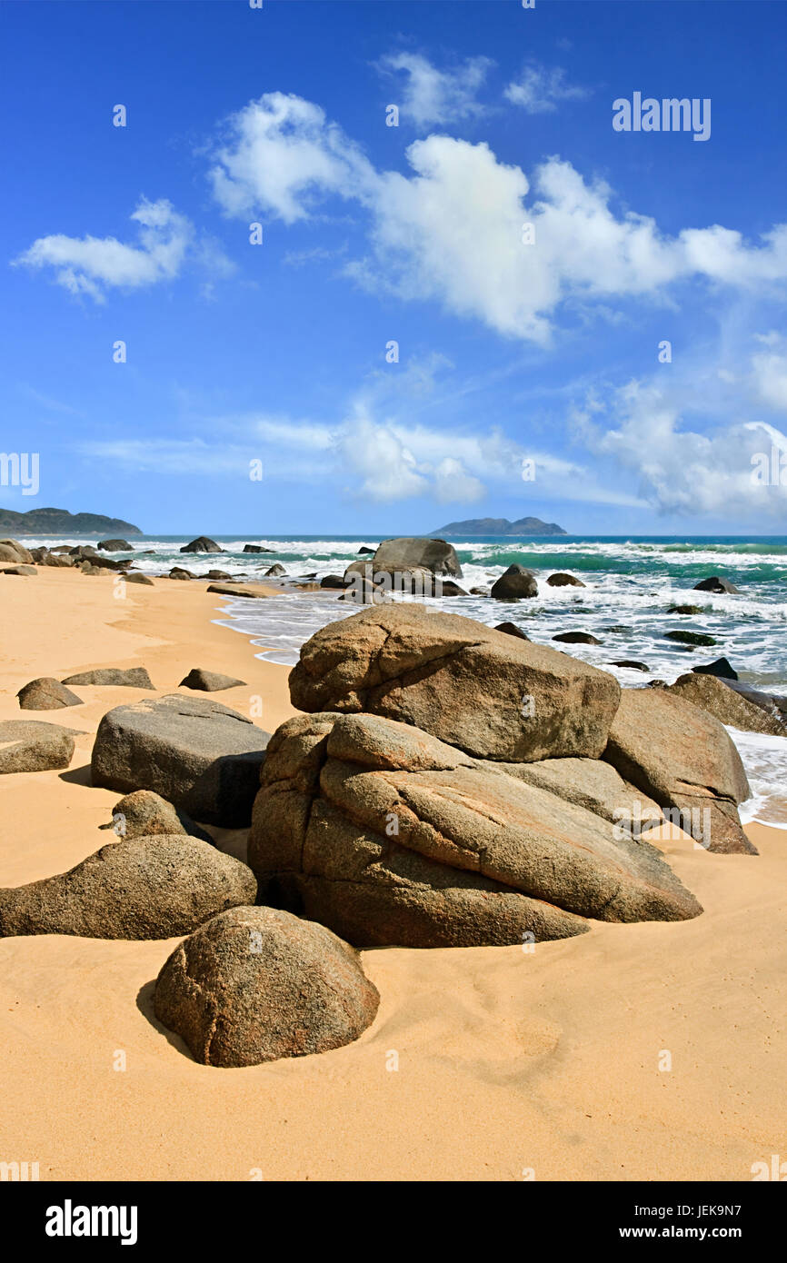 Tropical beach with rock formation in Sanya, Hainan Island, China Stock ...