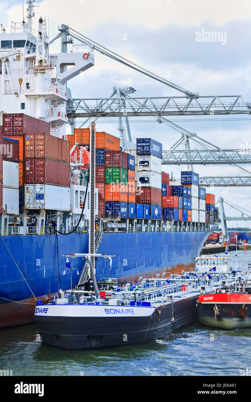 ROTTERDAM-AUG. 7, 2012. Container ship in Rotterdam. Port of Rotterdam ...