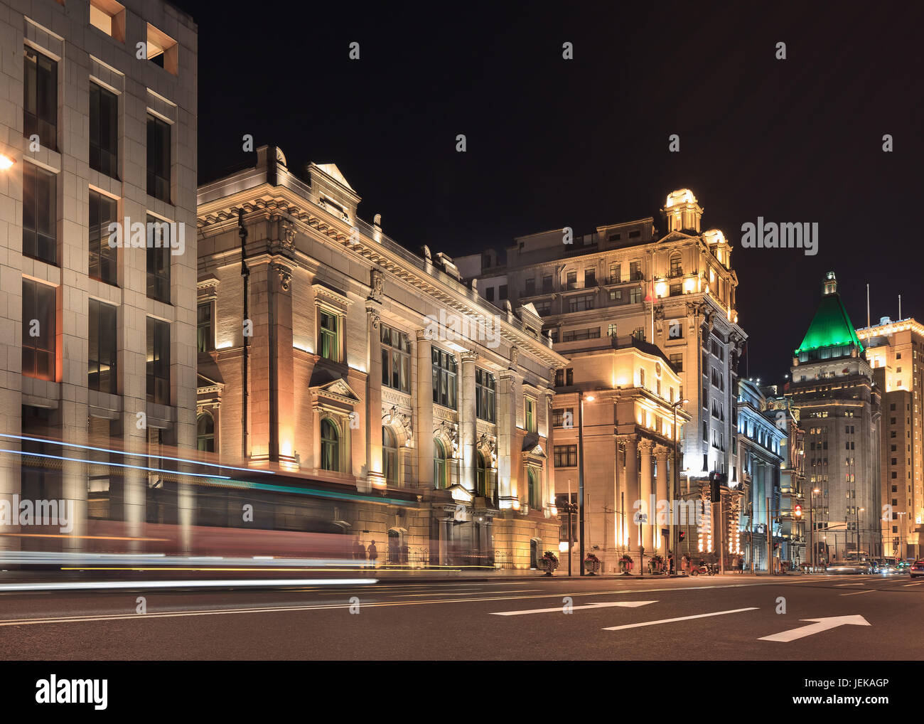 Colonial architecture at Bund Boulevard at night, Shanghai, China Stock ...
