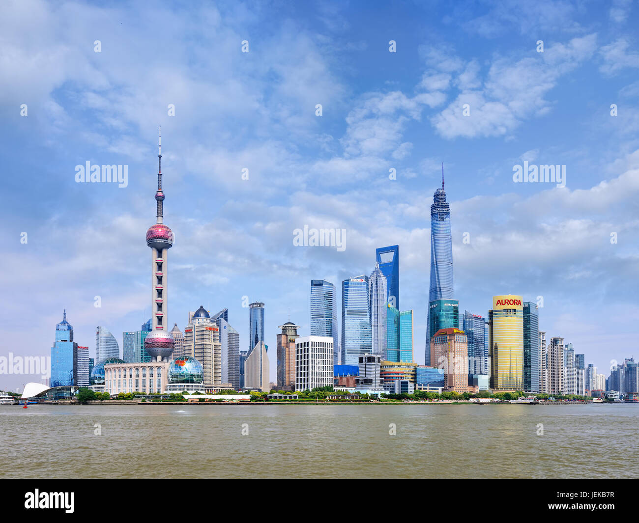 Impressive skyline of Pudong district seen from the Bund. Pudong ...