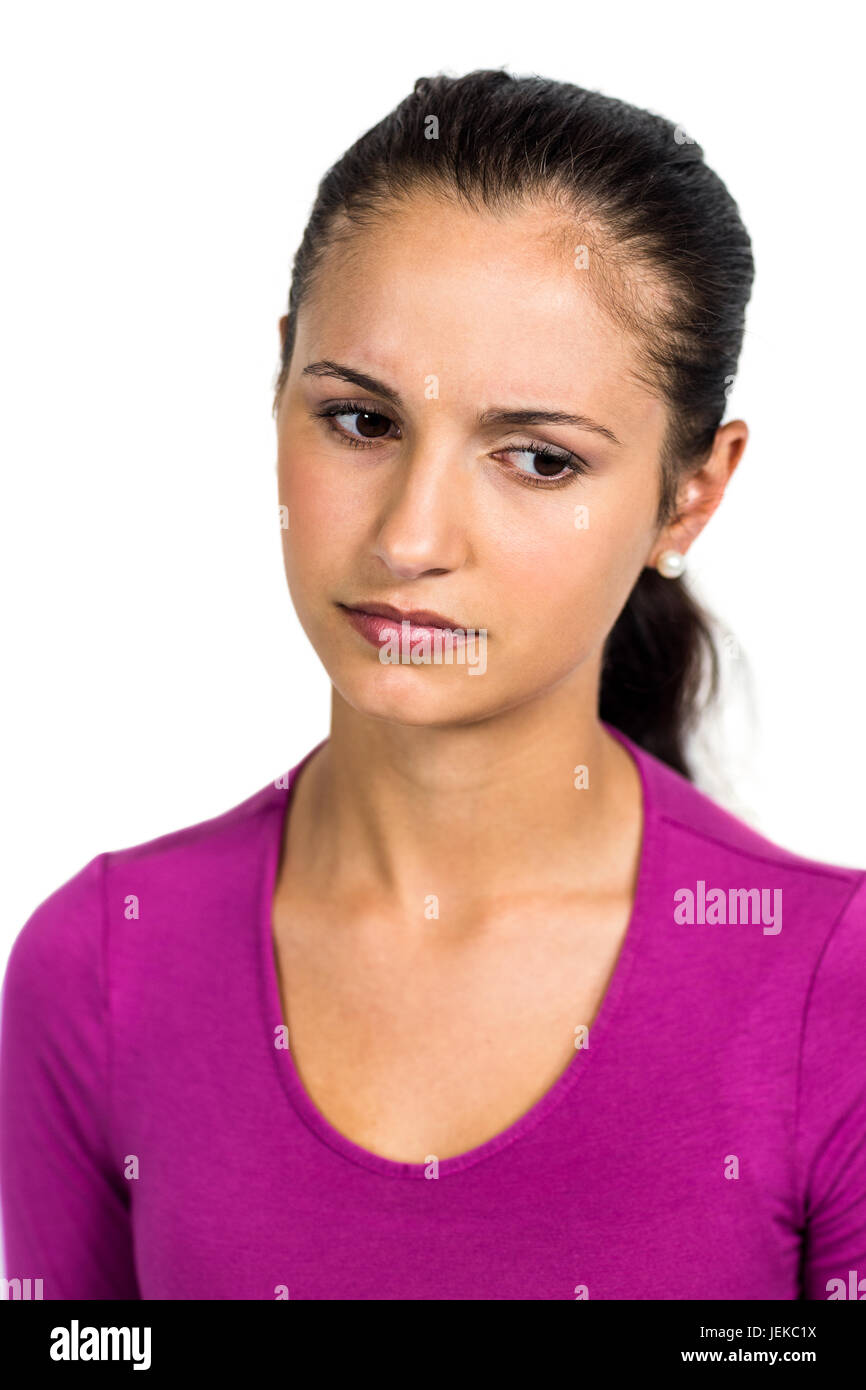 Sad woman looking down Stock Photo - Alamy