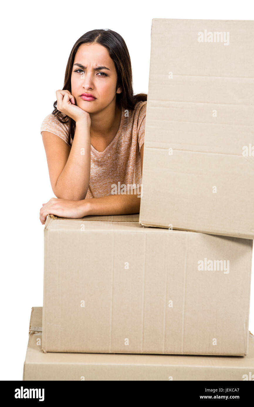 Portrait of woman with boxes Stock Photo - Alamy
